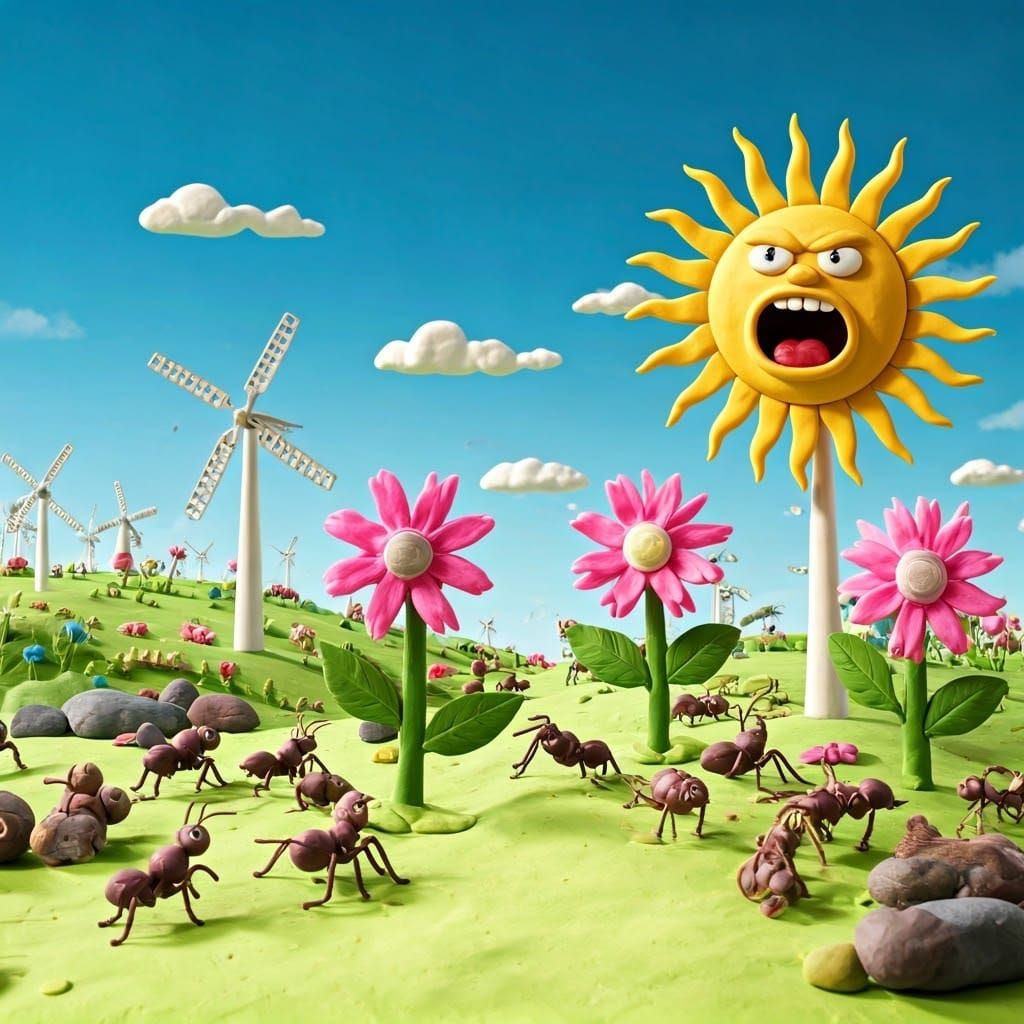 Whimsical Claymation Spring Scene with Punk Rock F... - AI Art