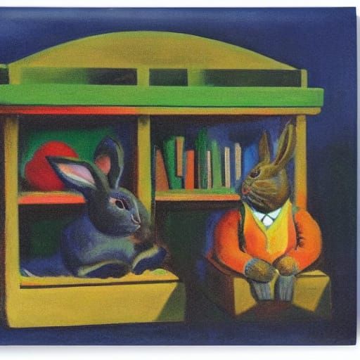 Rabbit's Dark Library in Disturbing Surrealist Art - AI Art