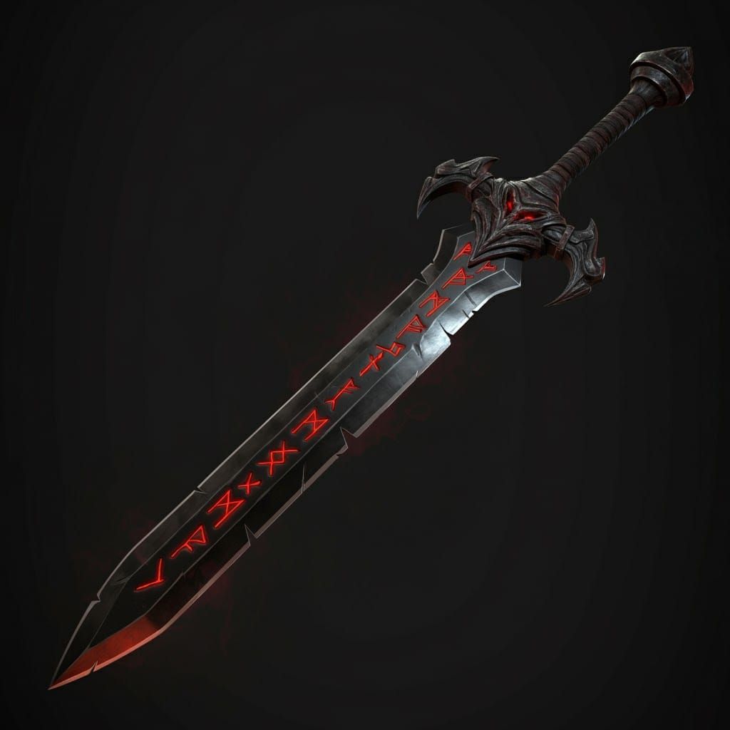 Dark Fantasy Sword with Crimson Rune Etchings and ... - AI Art