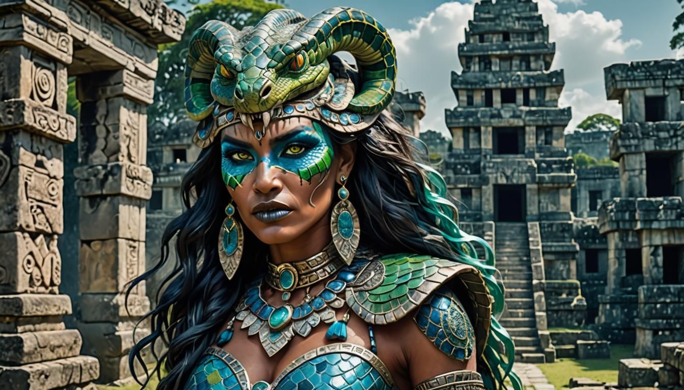 Snake Priestess is dressed in tribal garments - AI Generated Artwork ...