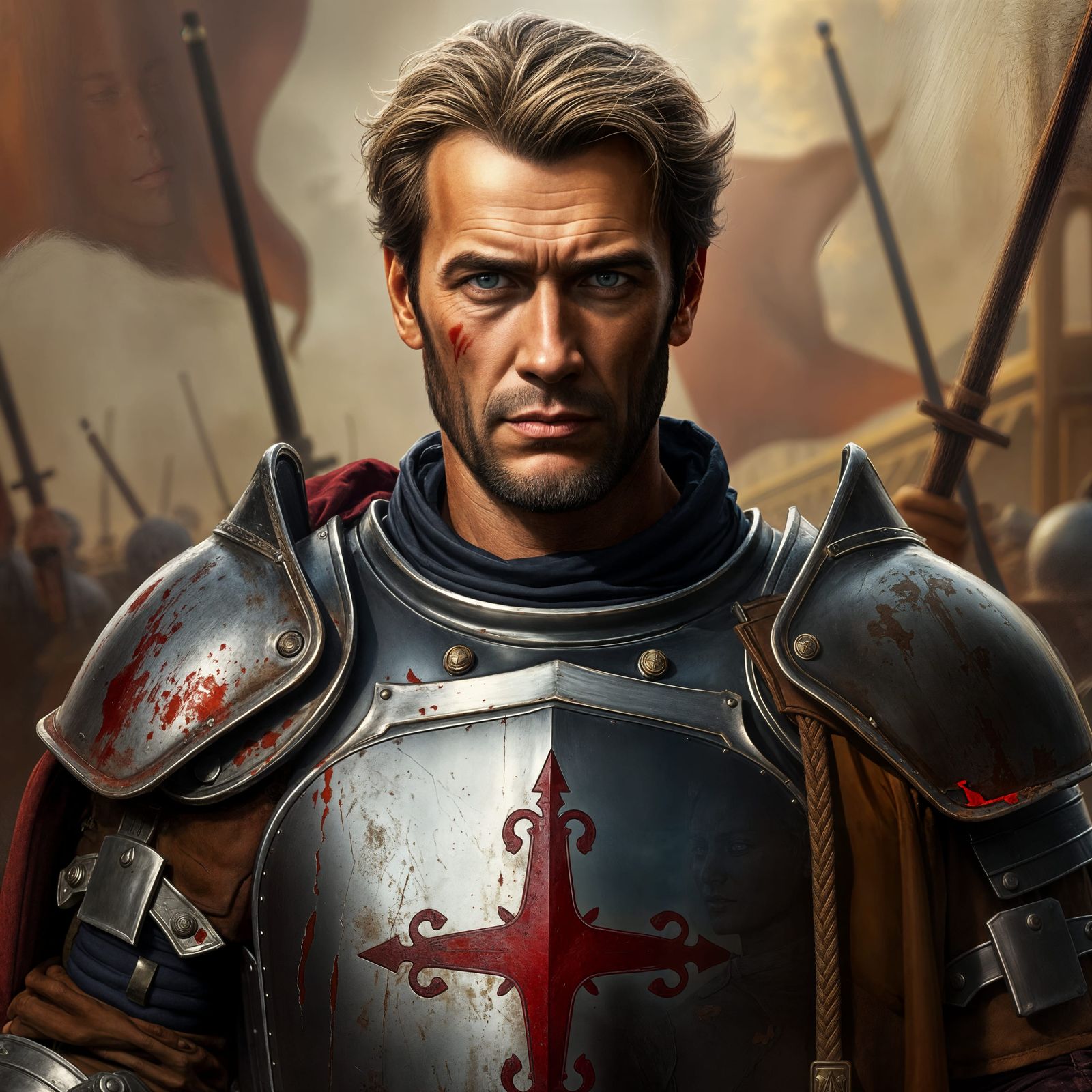 After Battle - Hyperrealistic Paladin Portrait of a Legendar...