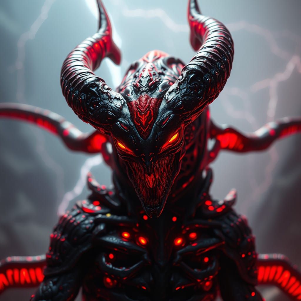 Epic Bioluminescent Horned Symbiote Exoskeleton in... - AI Art