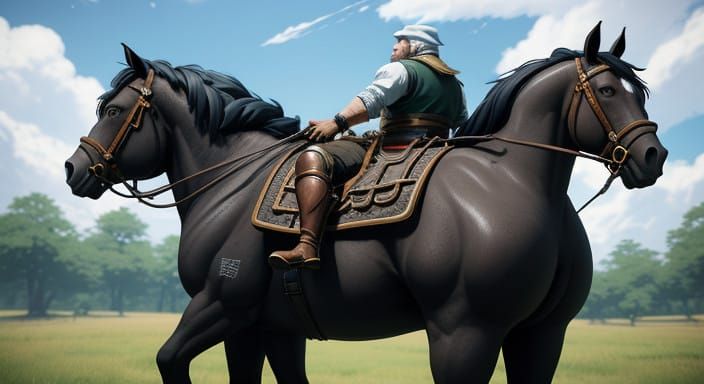 The dwarf rides a big horse - Dwarf Rides a Majestic Cyberpu...