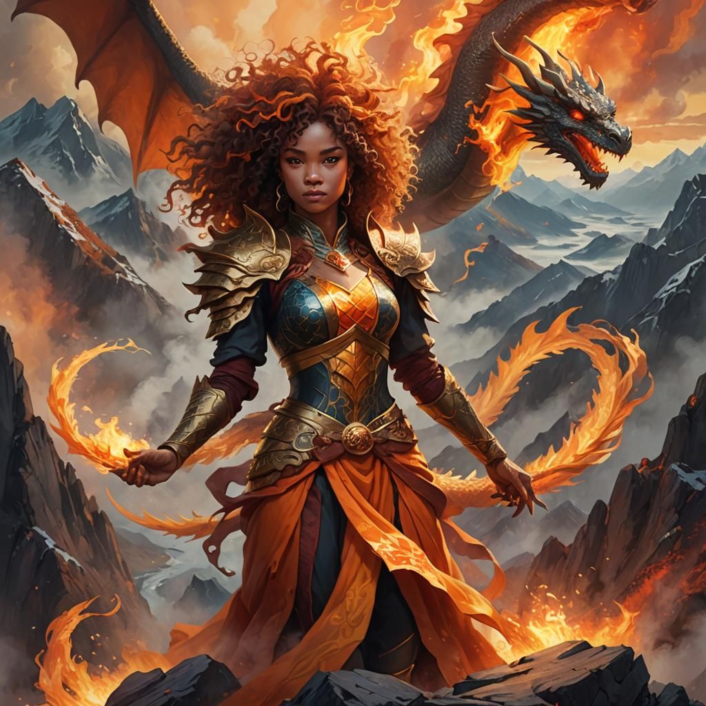 Fire warrior - Majestic Fantasy Warrior Embracing Dragonfire