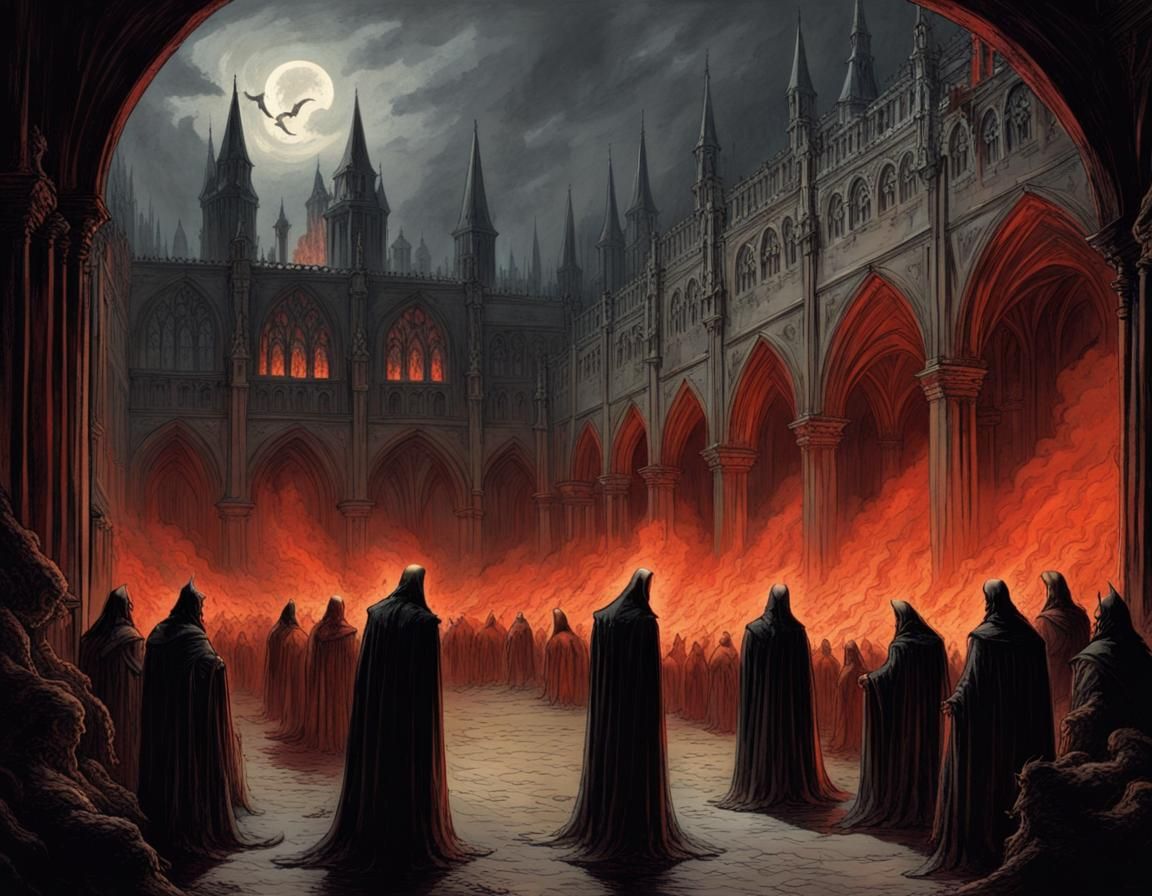 Satanic vampire cult summoning demons. Gothic medieval era. - AI ...