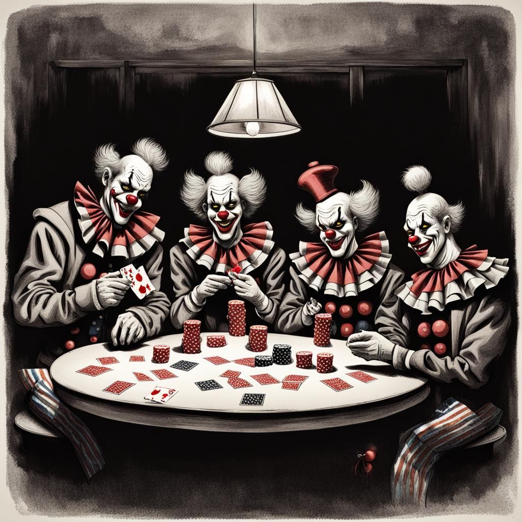 evil clowns playing poker - AI Generated Artwork - NightCafe Creator