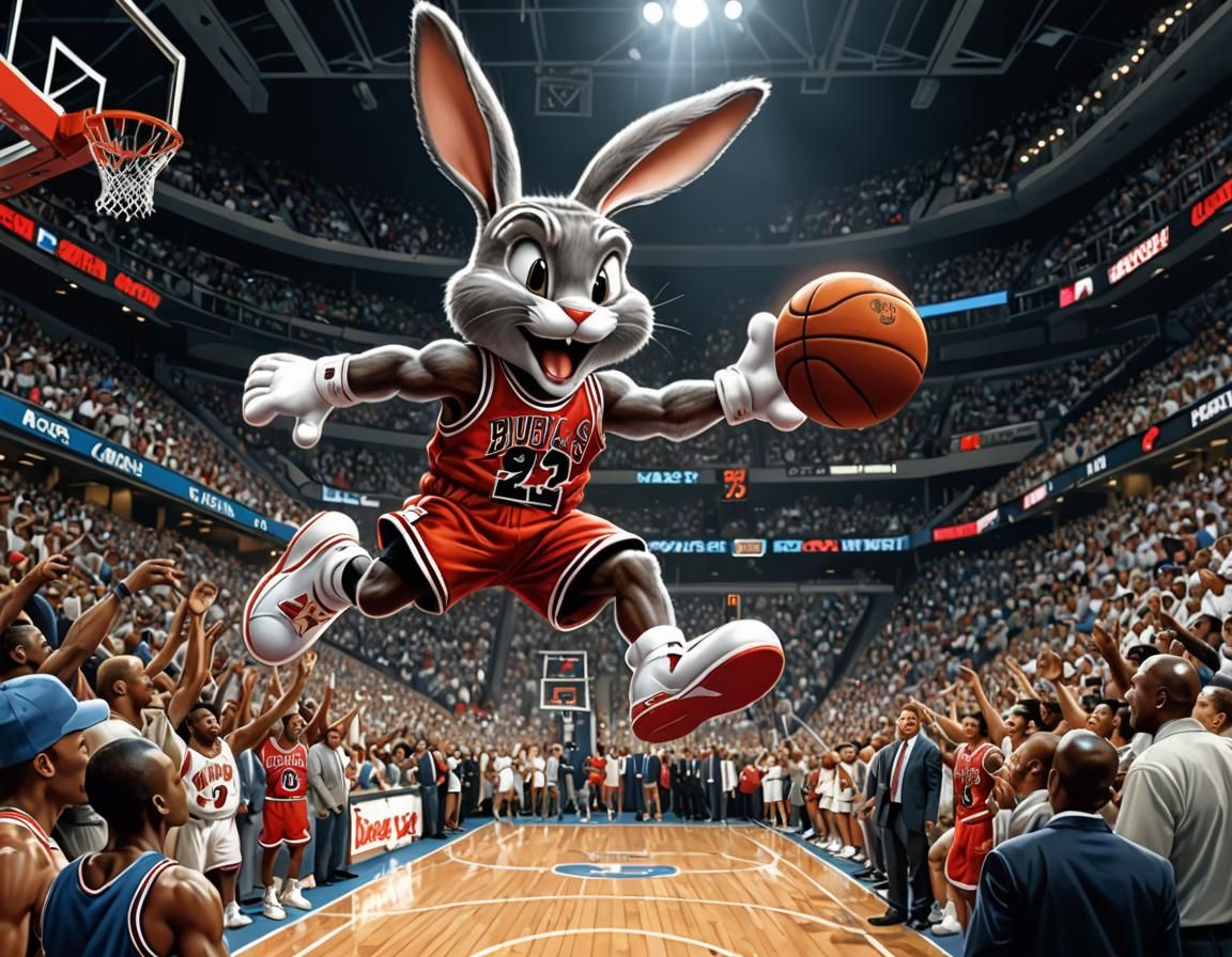 Bugs Bunnny as Michael Jordan in the Famous Dunk Picture - AI Generated ...