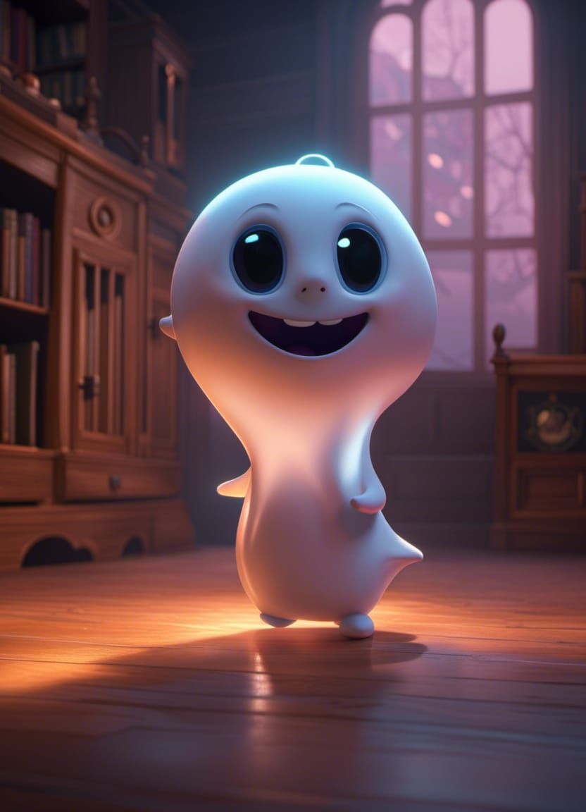 An adorable cute ghost in a spooky mansion. . Amusing, funny ...
