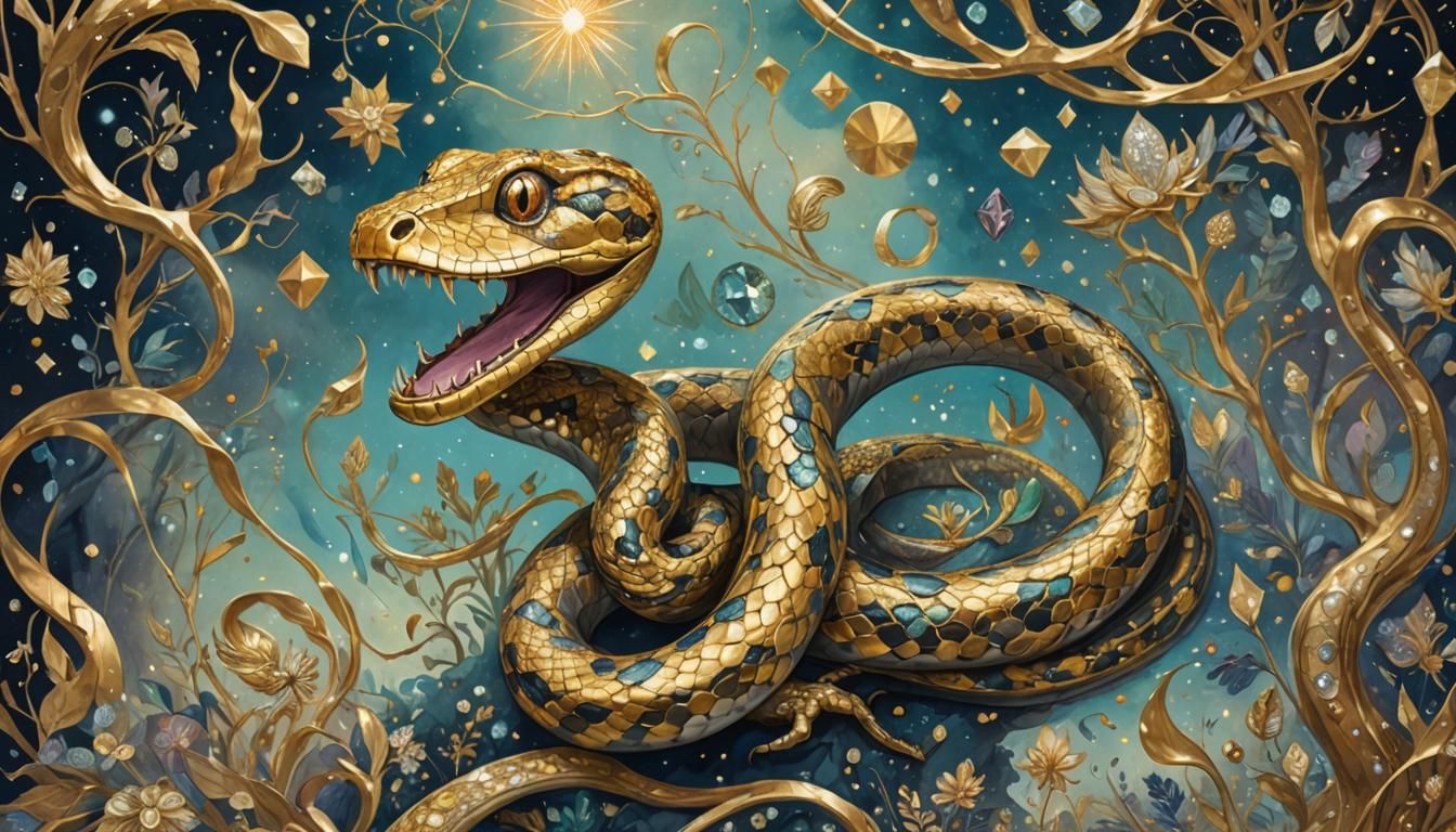 gold-crowned snake with diamonds and gold scales - AI Generated Artwork ...