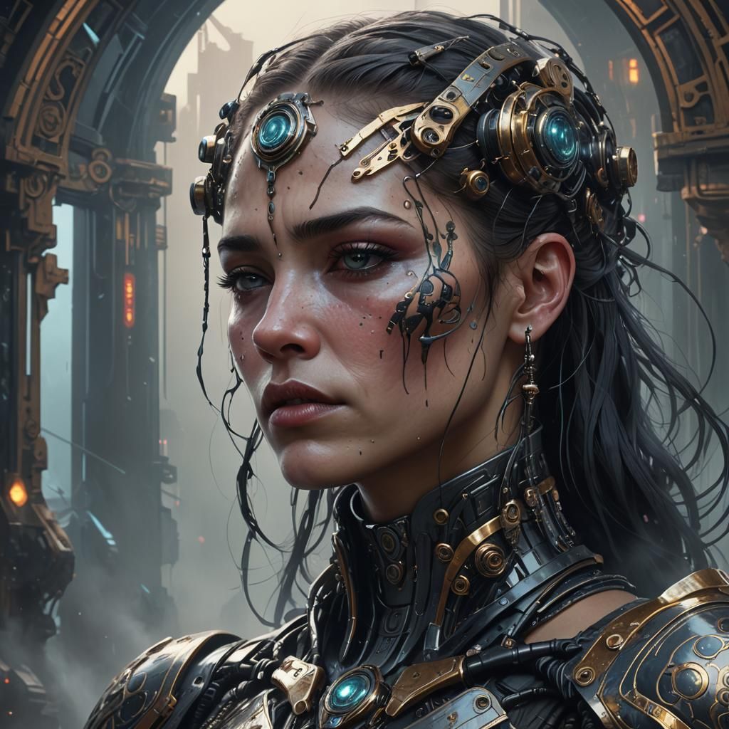cyborg woman crying with black tears, cyberpunk, highly detailed, ultra ...