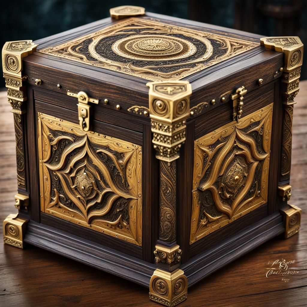 A tiny Gold box with deep, elaborate Silver engravings on the tops and ...