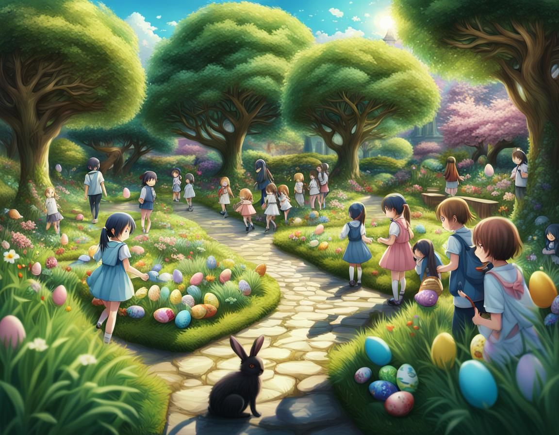 An Easter egg hunt - AI Generated Artwork - NightCafe Creator