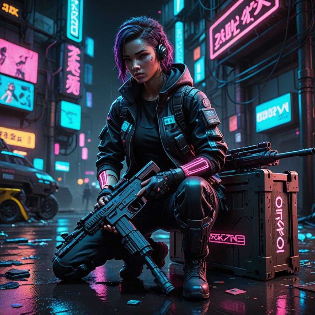 call of duty black ops - Cyberpunk Operative in Neon-Lit Urb...