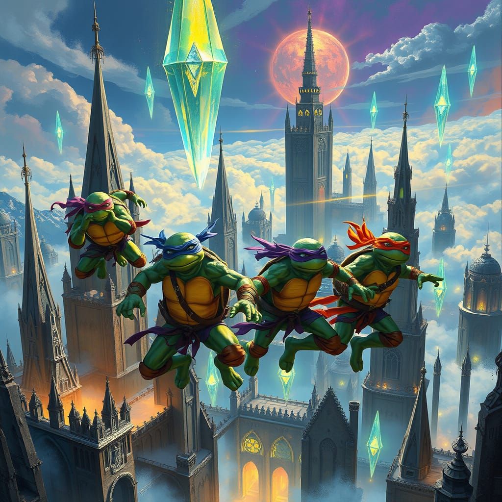 Ninja Turtles in Futuristic Cityscape Illuminated ... - AI Art