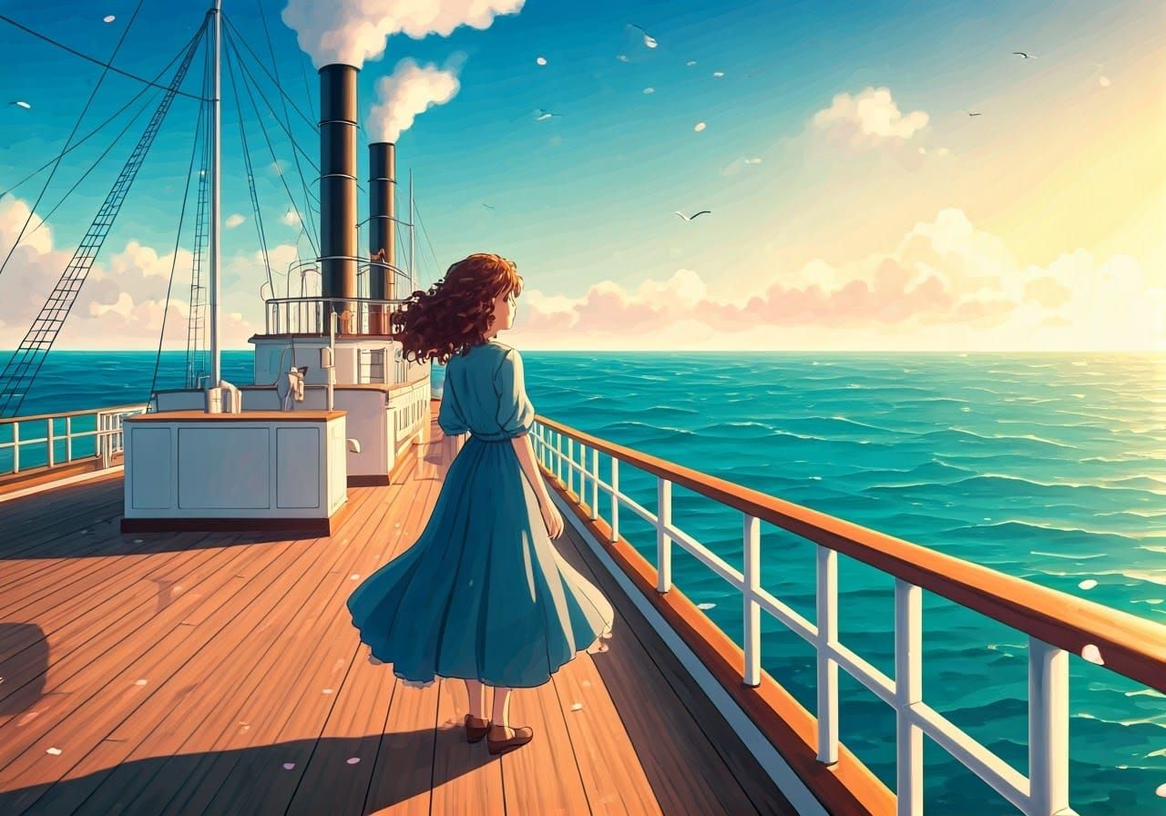 Deck - Romantic Steamboat Sunset Amidst Whimsical Cherry Blo...