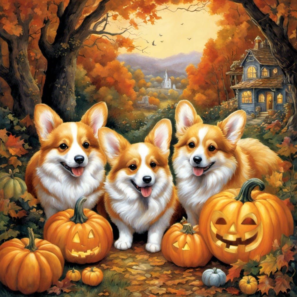 Corgi Pumpkin Harvest - AI Generated Artwork - NightCafe Creator