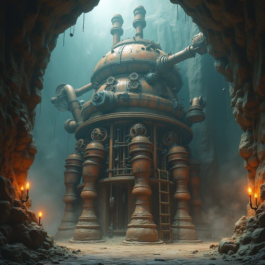 Ancient Industrial Marvel in a Forgotten Cavern - AI Art