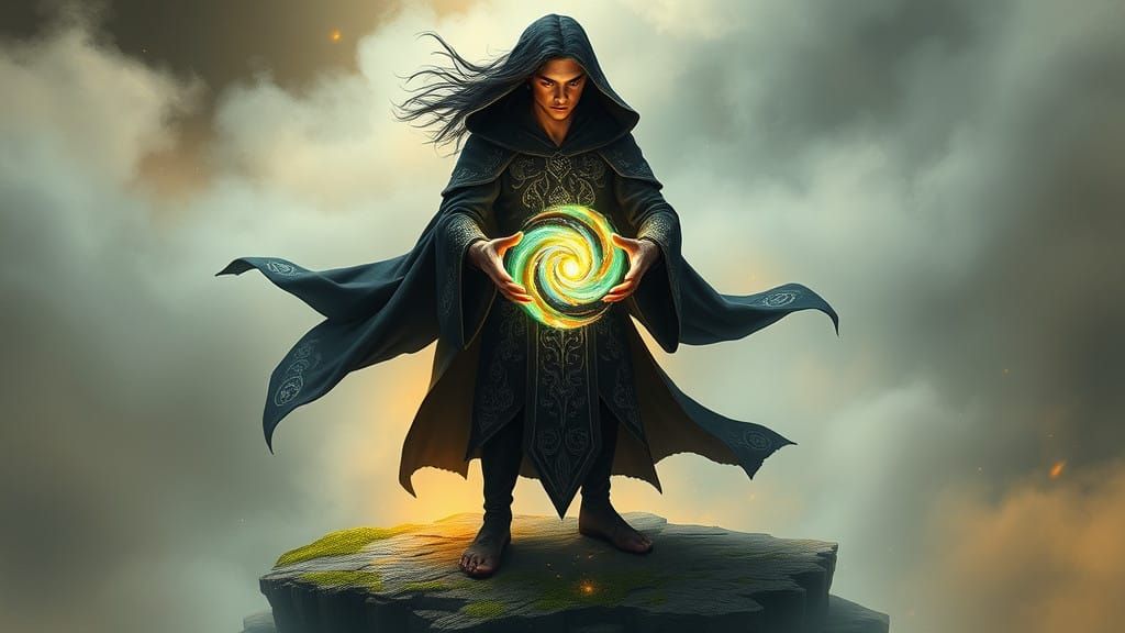 Elven Sorcerer Weaving an Arcane Spell