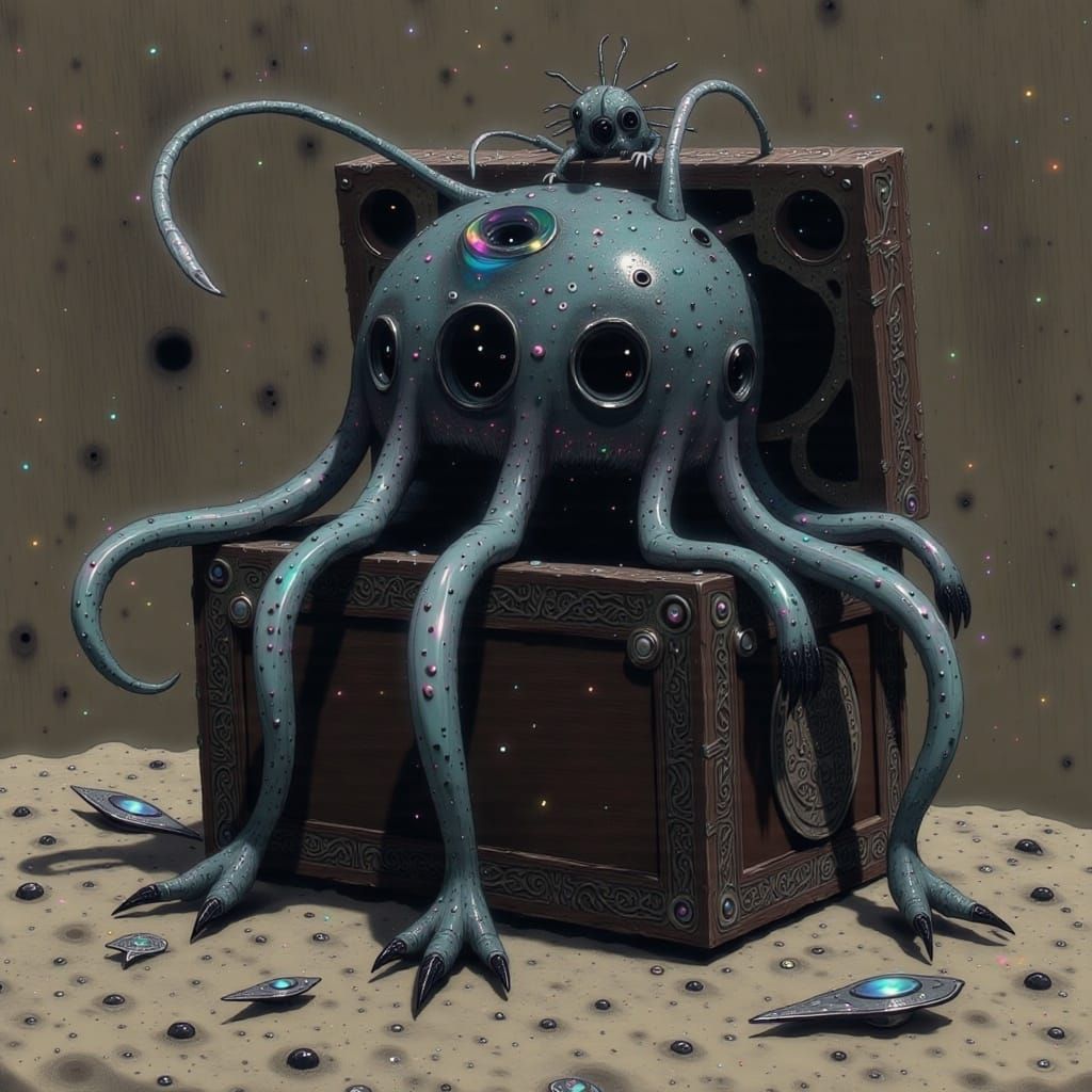 Dark Fantasy Treasure Mimic Monster in Polished Wo... - AI Art