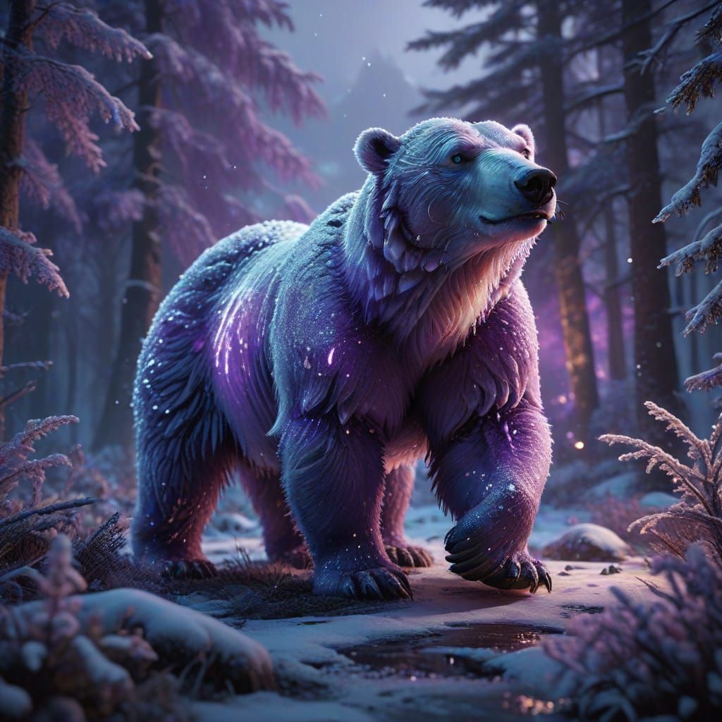 Mixture of a glowing golden polar bear