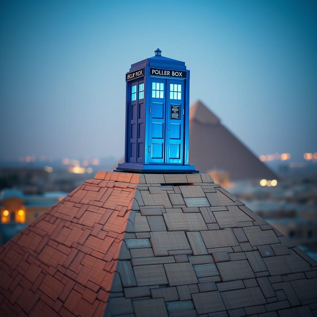 my blue tardis atop de pyramid of giza