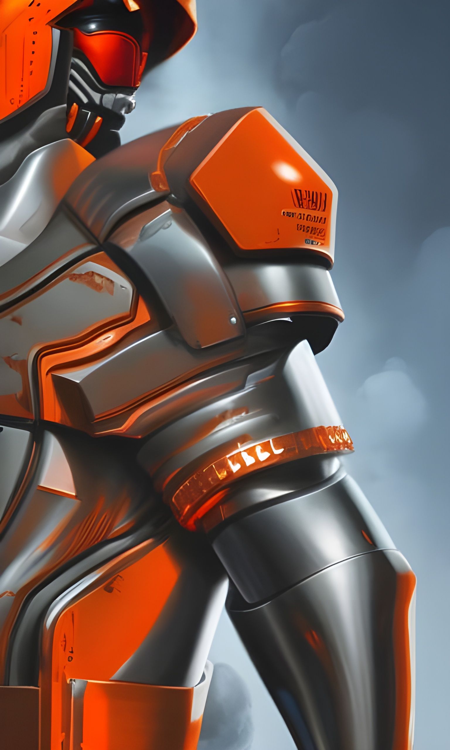 orange armor with white and gray futuristic military style with neon ...