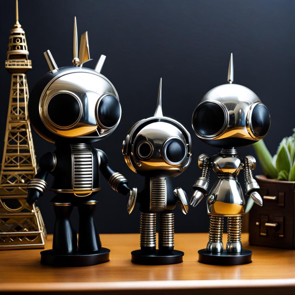 ATomo and Ms Ing man woman retrofuturistic metal toy stud plushies in ...