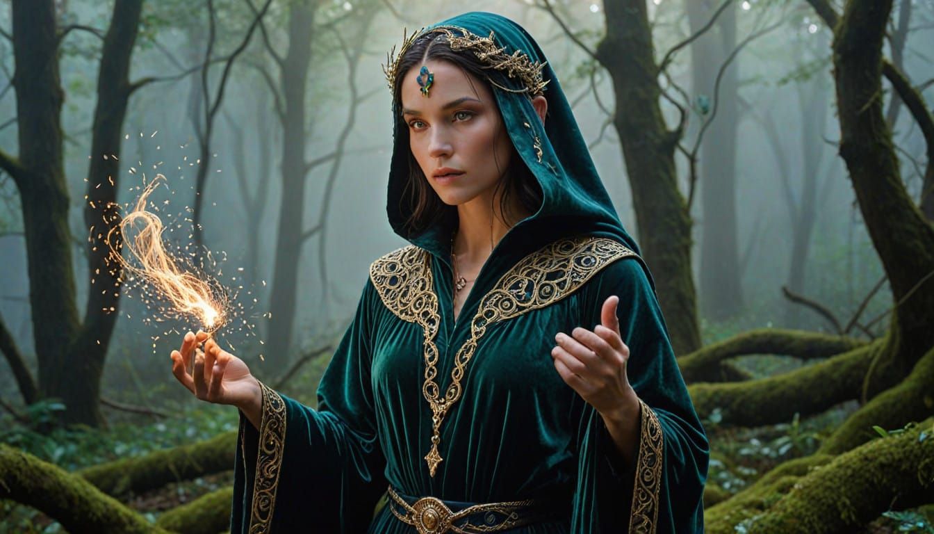 Elven Sorcerer Weaving an Arcane Spell