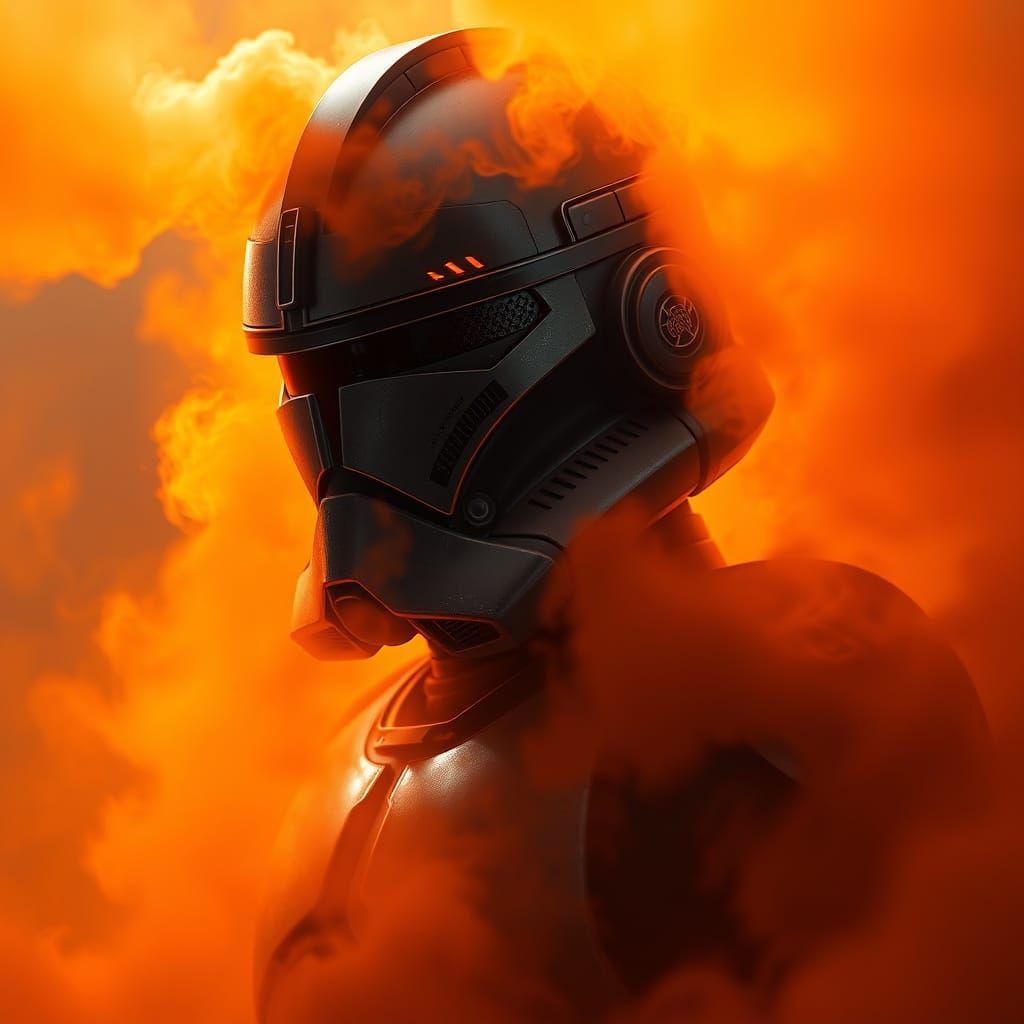 Dark clone trooper in orange smoke - Dark Clone Trooper Erup...