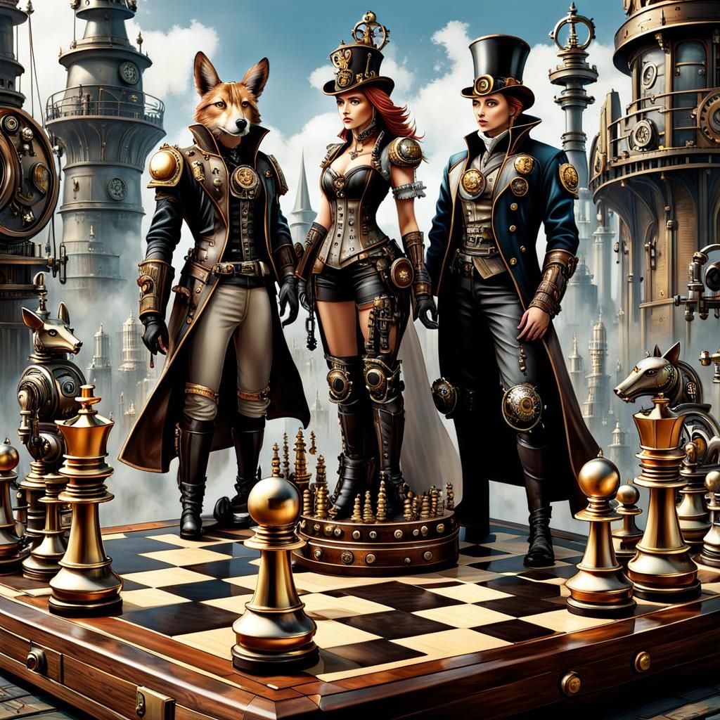 Chess board, King and Queen Steampunk - AI Generated Artwork ...