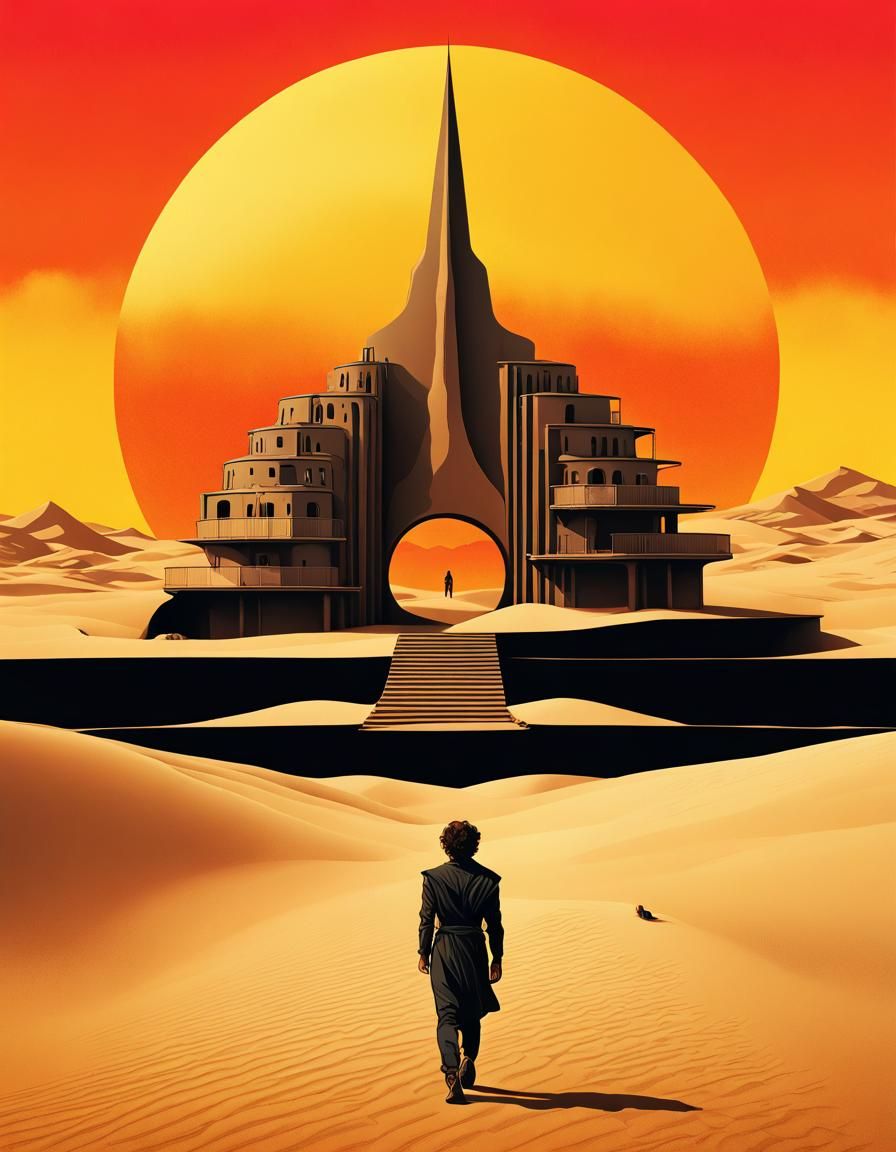 DUNE film retro poster. Timothée Chalamet's sandwalk. Arrakis and House Atreides family. - AI ...