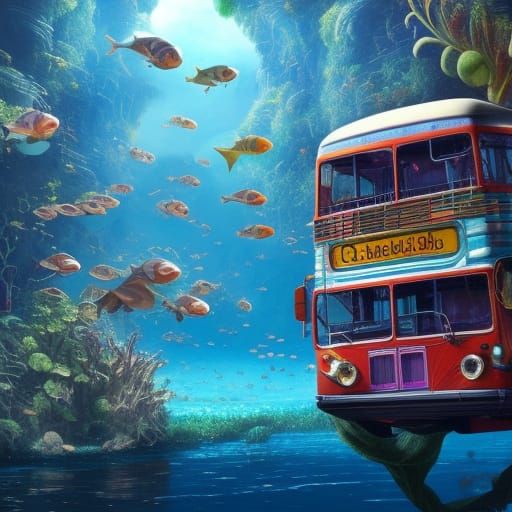 men turned into fish are driving a bus 8k resolution concept art ...