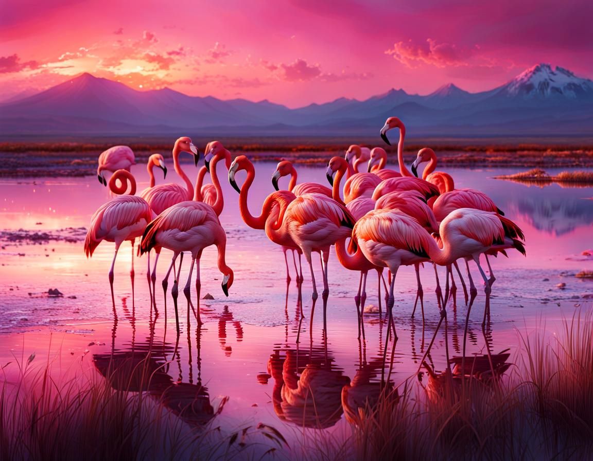 Flamingos on the Salt Lake - AI Generated Artwork - NightCafe Creator