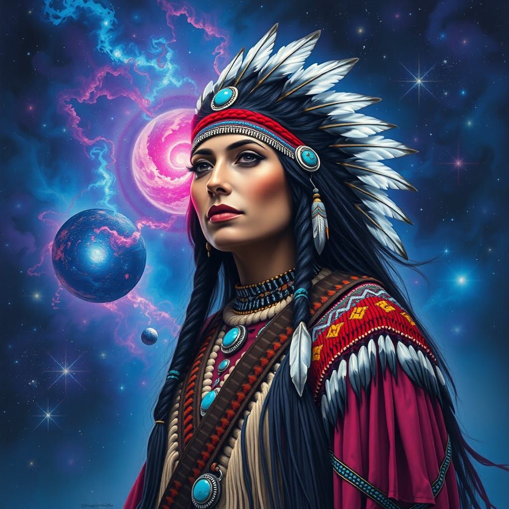 Pride - Regal Native American Goddess in a Starry Cosmic Lan...