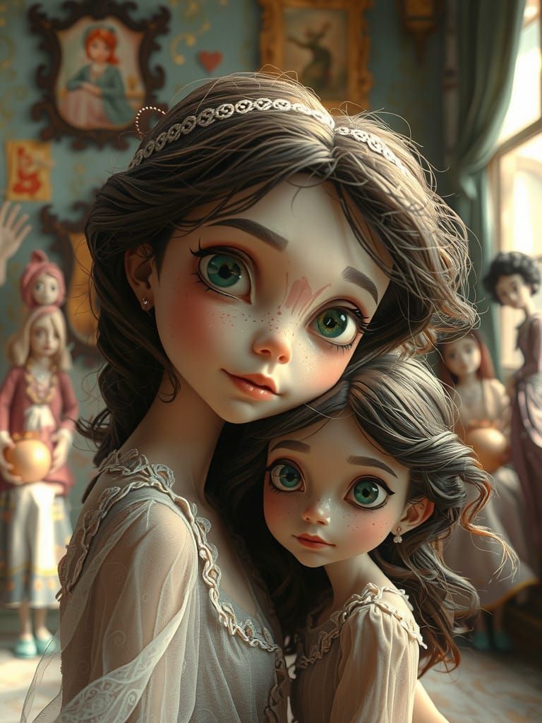 Cartoon style inspired by Tim Burton, with exaggerated facial features ...