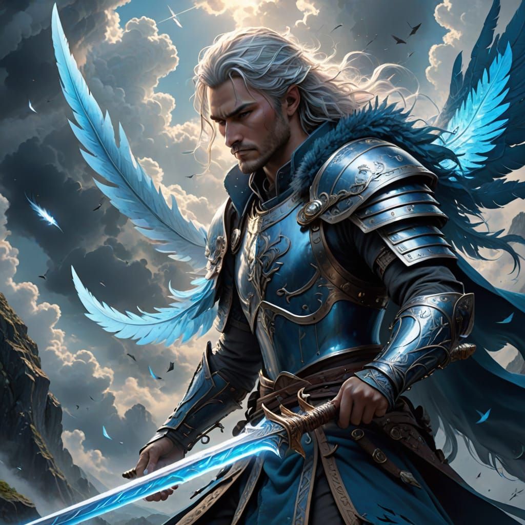 Ethereal Air Elemental Wields Shimmering Sword - AI Art