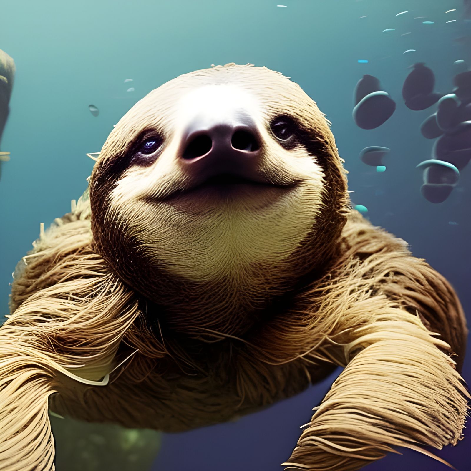 Slow motion underwater photo of a sloth diving after a ball - AI ...