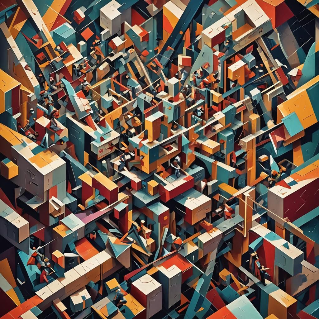 Distorted Realities in Vibrant Cubist Geometries - AI Art