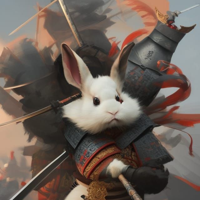 “samurai rabbit”! ⚔️, essence of the warriors, cute and fluffy. 🐰 ...