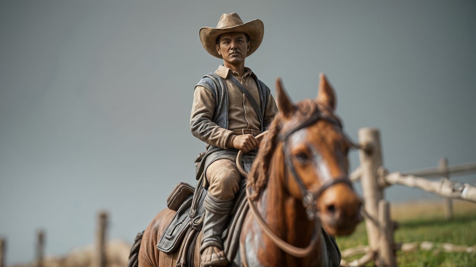 Clay and semi precious cut and polished gemstones sculpture of a cowboy ...