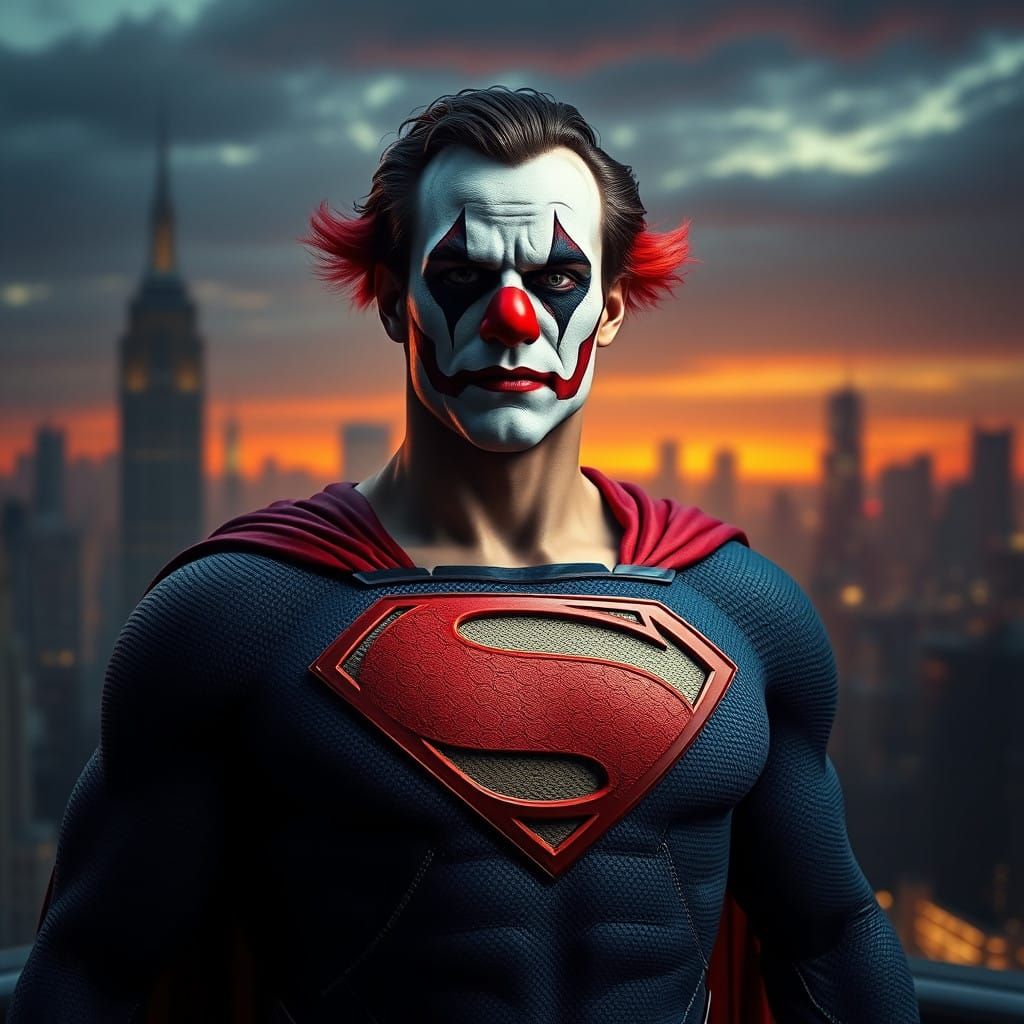 Super-Man With Clown Face - Superman in Dark, Futuristic, 8K...