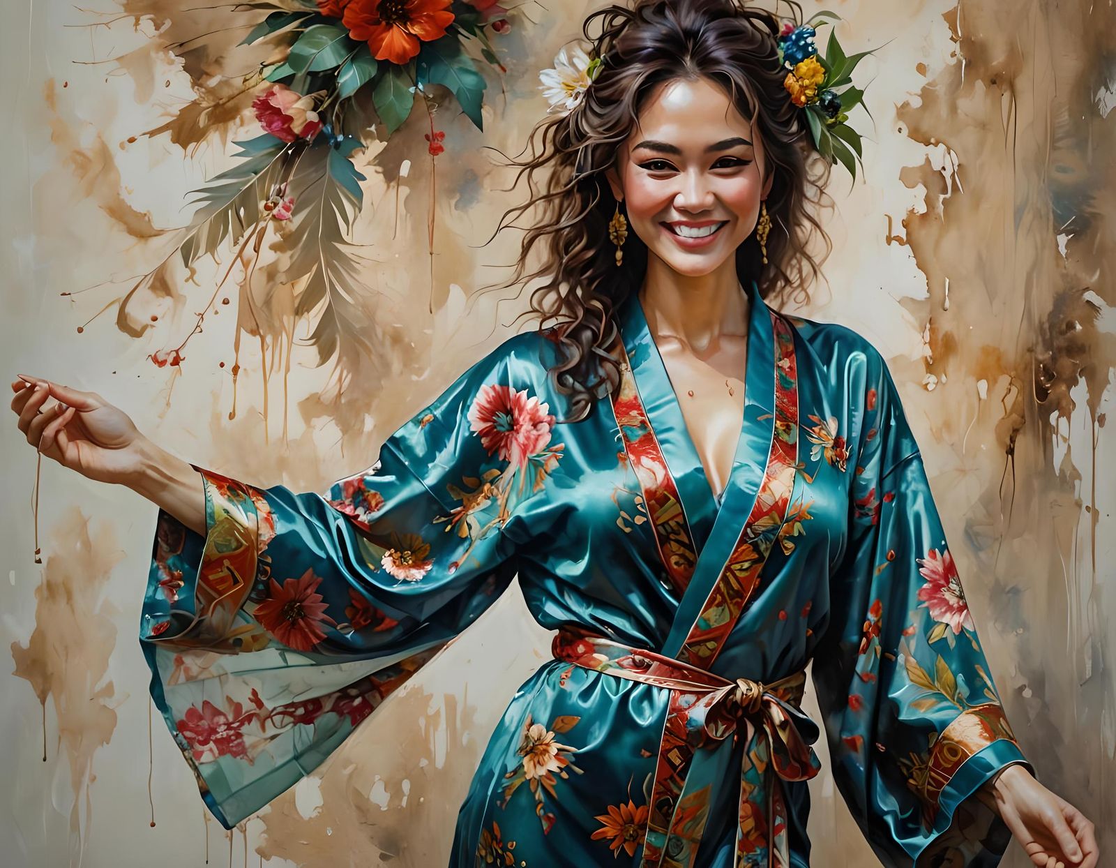 Kazakh woman in silk robe - AI Generated Artwork - NightCafe Creator