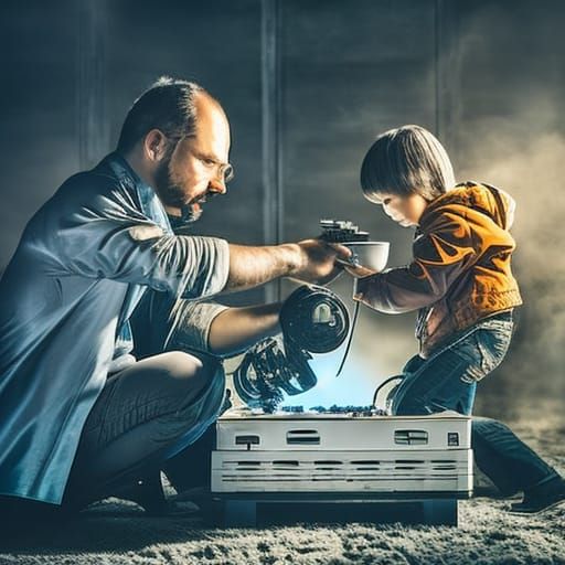 Generational Wisdom - Father Teaching Son To Assemble A Computer - AI ...