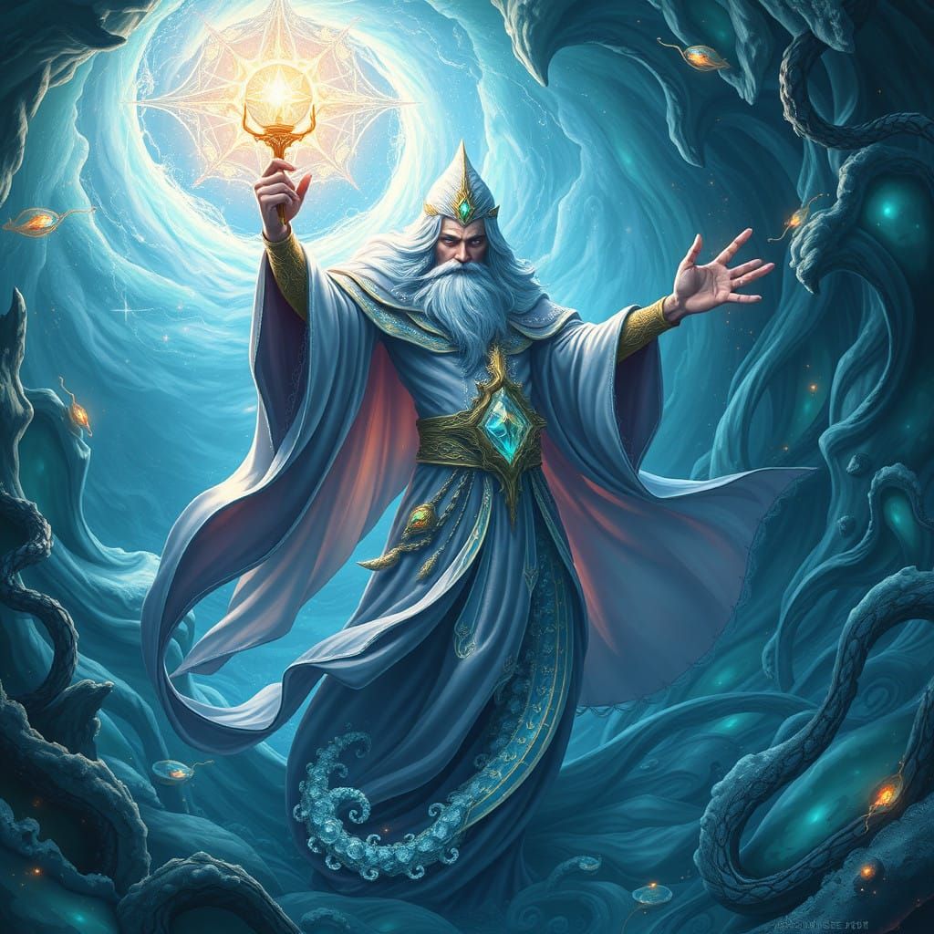 Sea Wizard - Majestic Sea Wizard Conjures Oceanic Energies