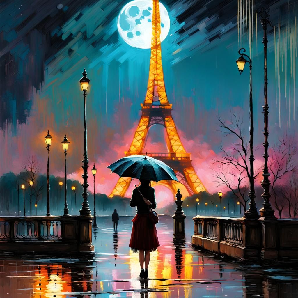 girl holding an umbrella looking at the Eiffel tower - AI Generated ...