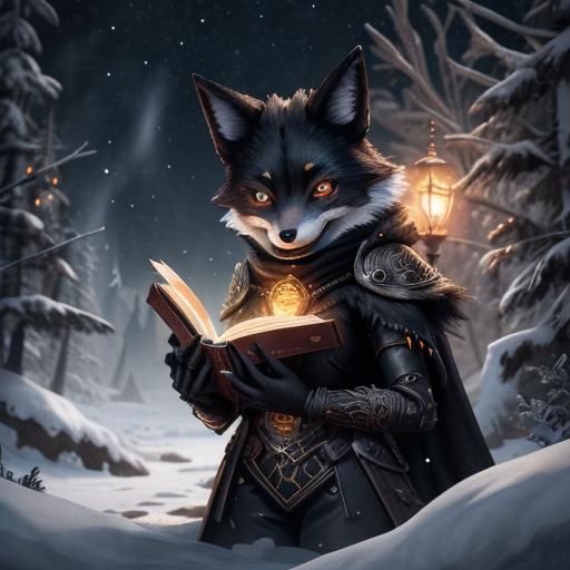 Anthropomorphic humanoid, undead, cute, emotional, black-fox with ...