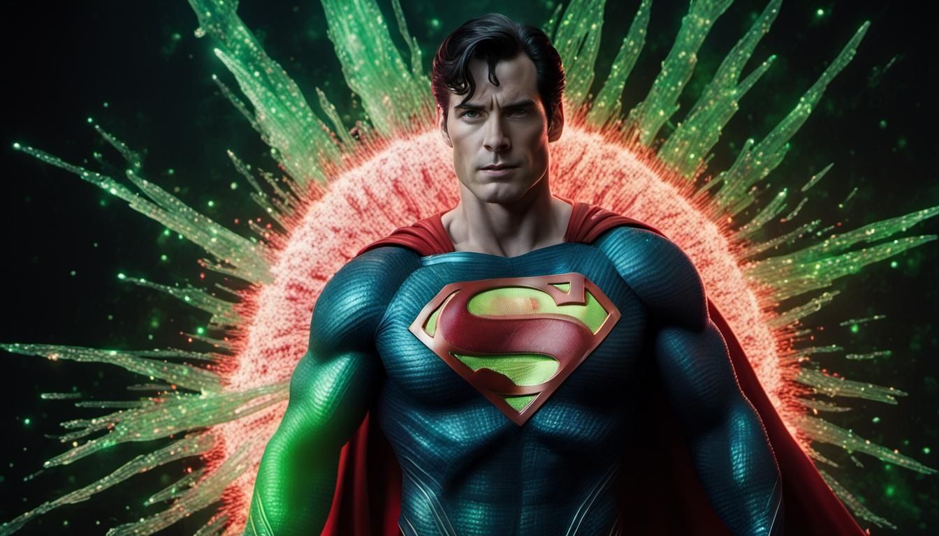 Hyperrealistic and cinematic, Superman's body is gradually being ...