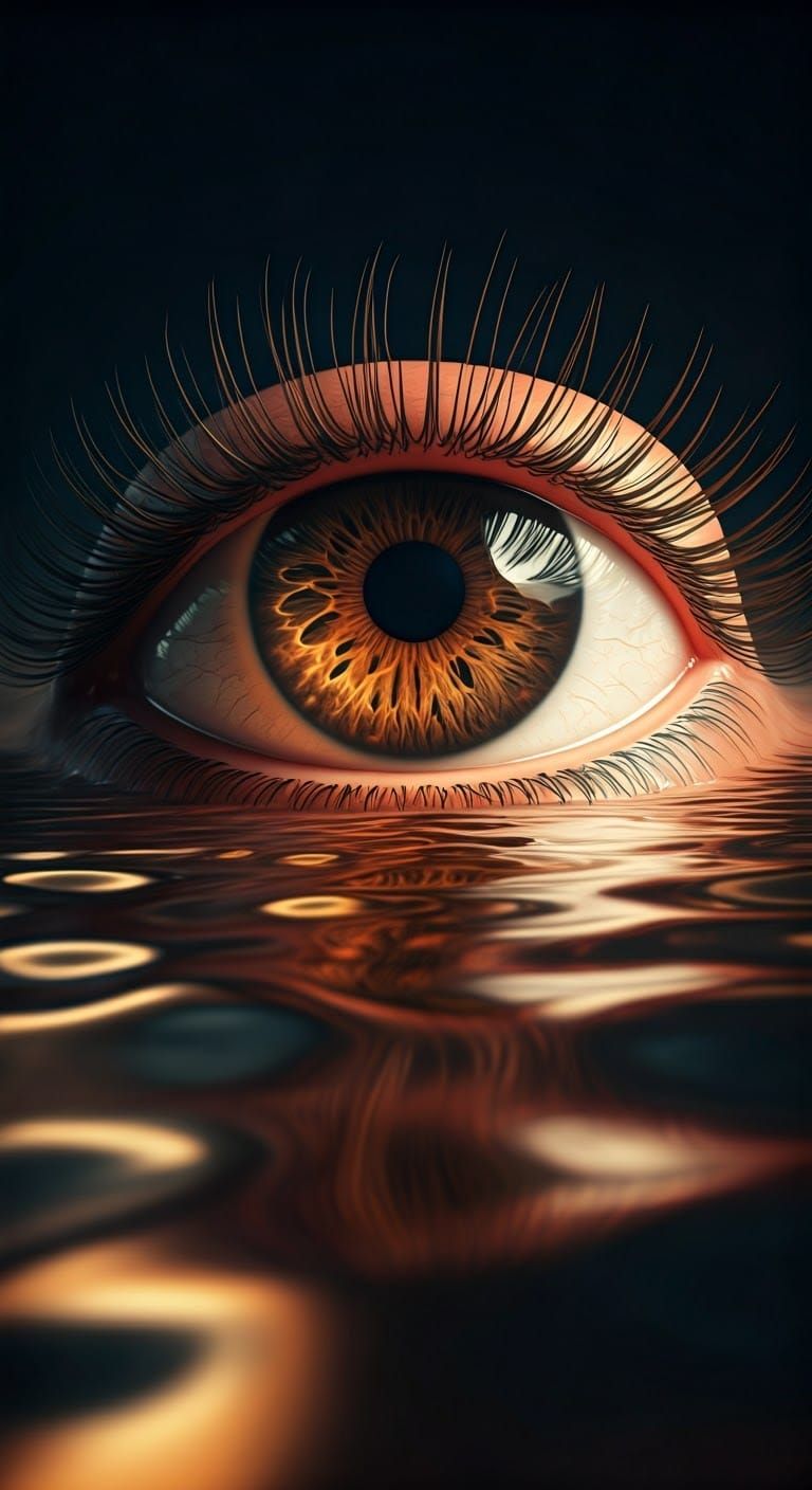 Floating Eye in Amber Iris with Lush Lashes and Go... - AI Art