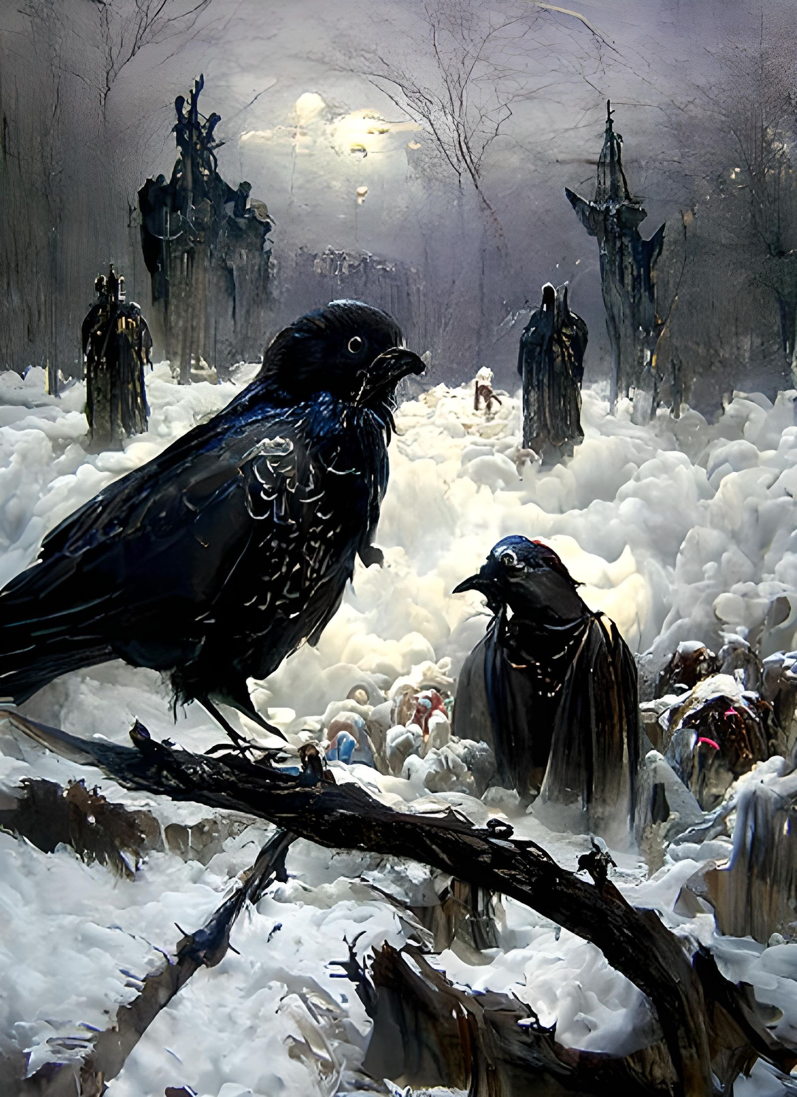 the eerie meeting of ravens horror Gustave Doré Greg Rutkowski - AI ...