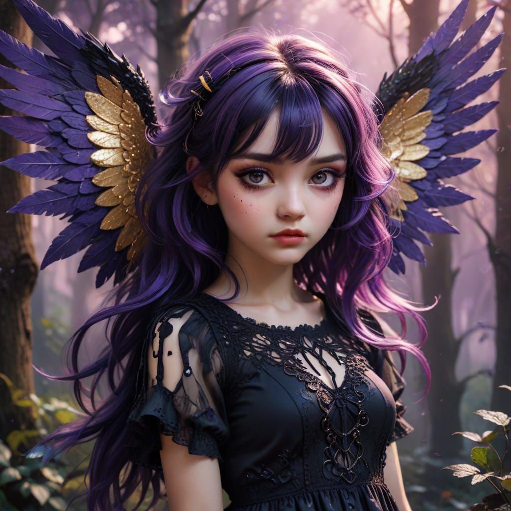 Rebel Angel in Gothic Lolita Fashion, Chibi Graffi... - AI Art